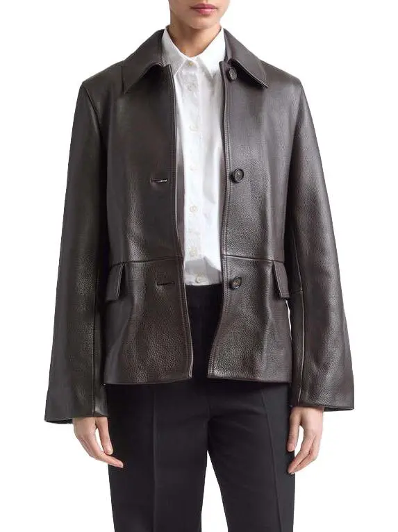 TOTEME Grained Leather Jacket - Dark Brown