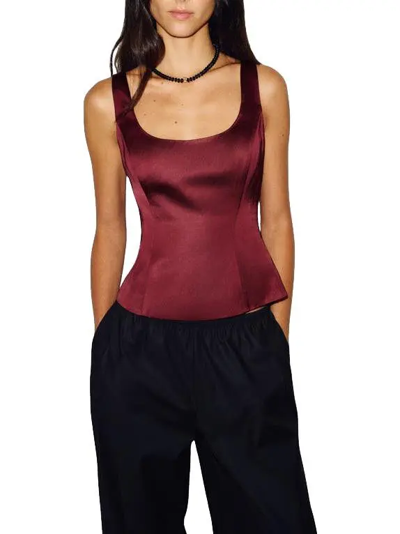 REFORMATION Hetty Scoop Neck Top - Deep Red