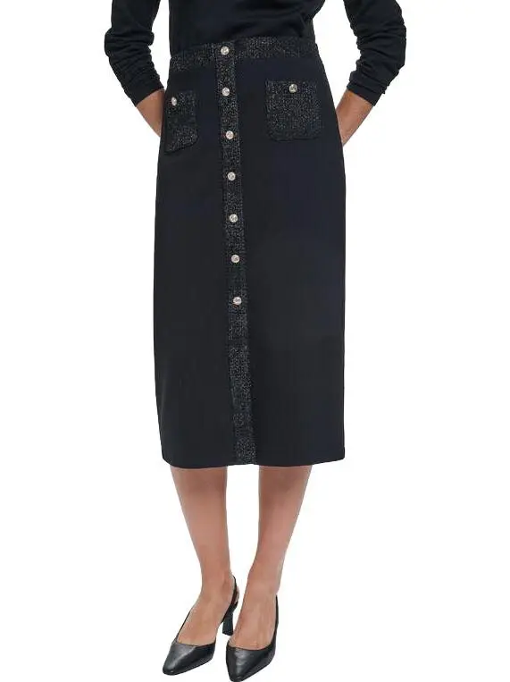 Karl Lagerfeld Paris Stretch Knit Midi Skirt - Black