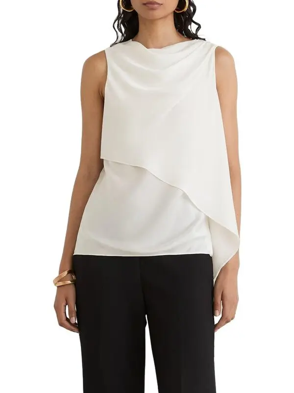 REISS Nyra Silk Blend Draped Cowl Neck Top - Ivory