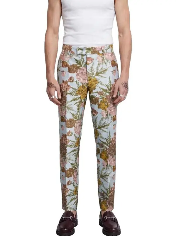 TWISTED TAILOR Hirshfield Slim Fit Floral Suit Trousers - Silver