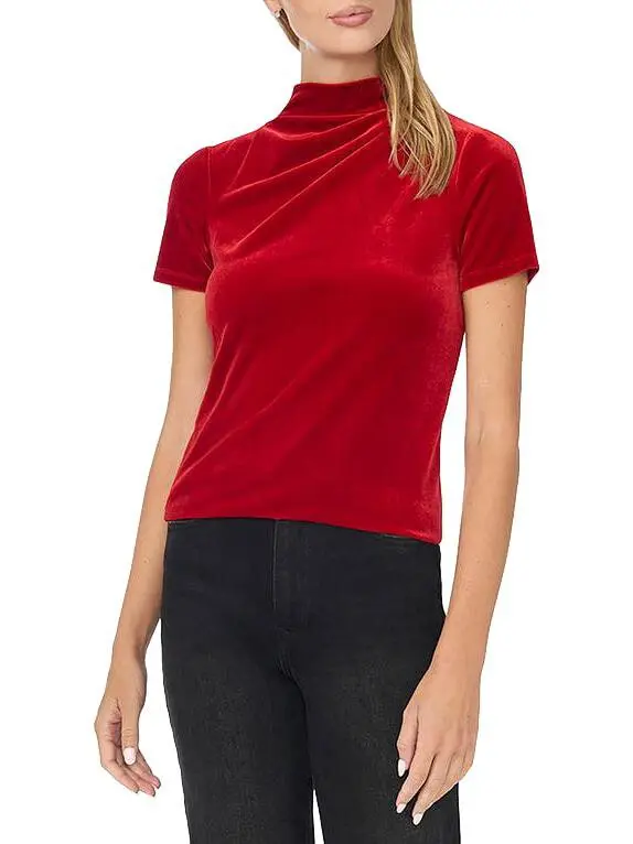 CECE DUPRAZ Shoulder Pleated Cowl Neck Velvet Top - Deep Crimson