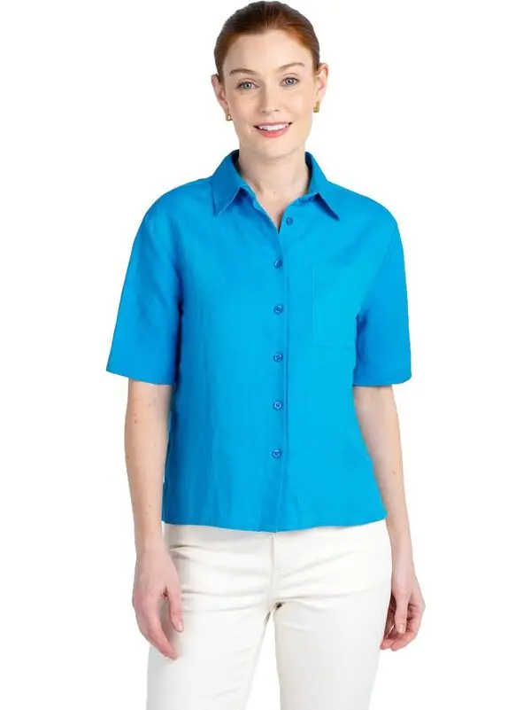 KETTLEWELL Short Sleeve Linen Blend Shirt - Azure