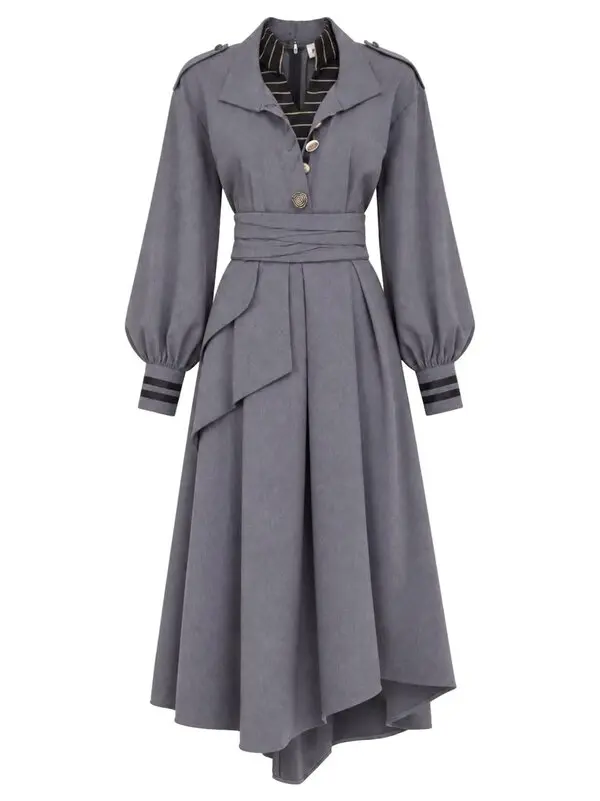 JULIA ALLERT Double-collar Belted A-line Midi Dress - Grey