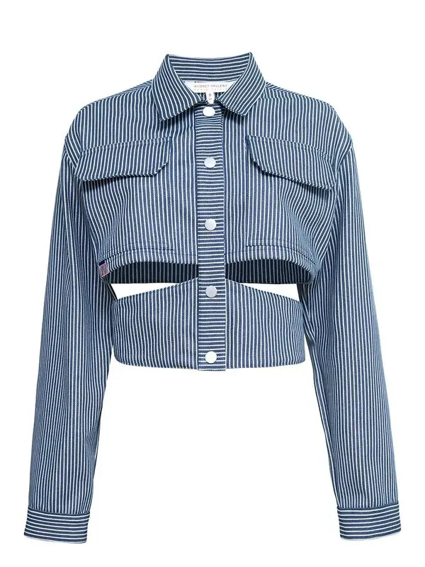 AUDREY VALLENS Denim Stripe Jacket With Cutout Detail - Blue
