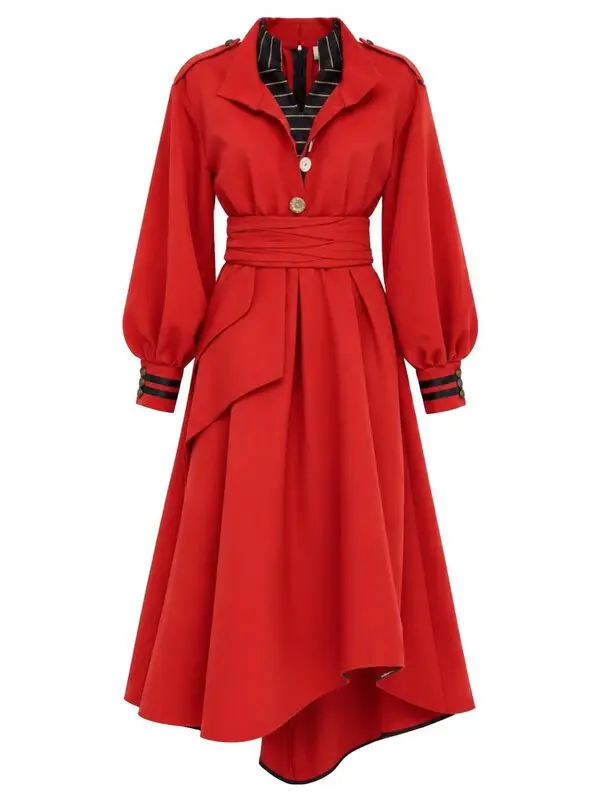 JULIA ALLERT Double-collar Belted A-line Midi Dress - Red