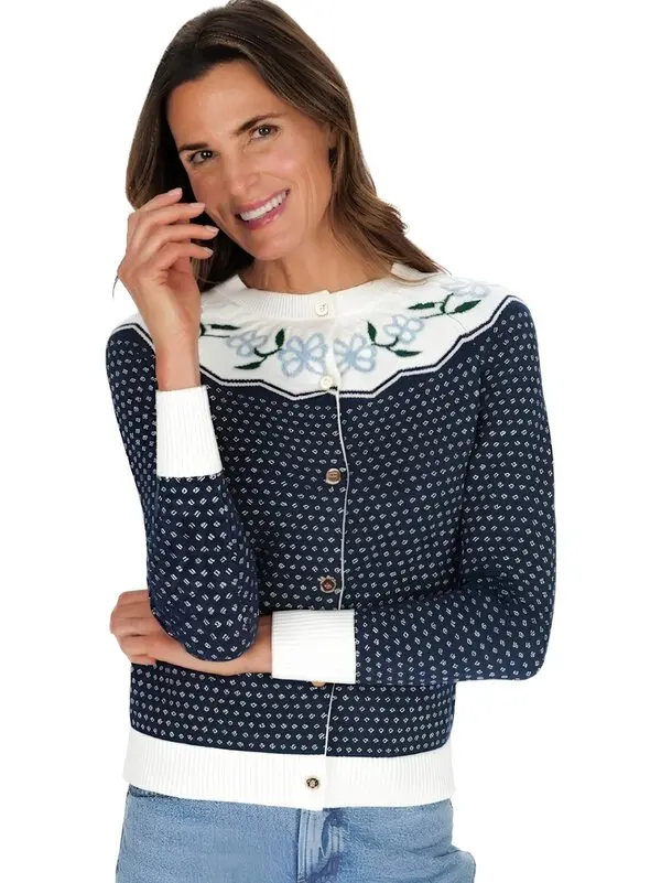DUFFIELD LANE Floral Cardigan - Navy