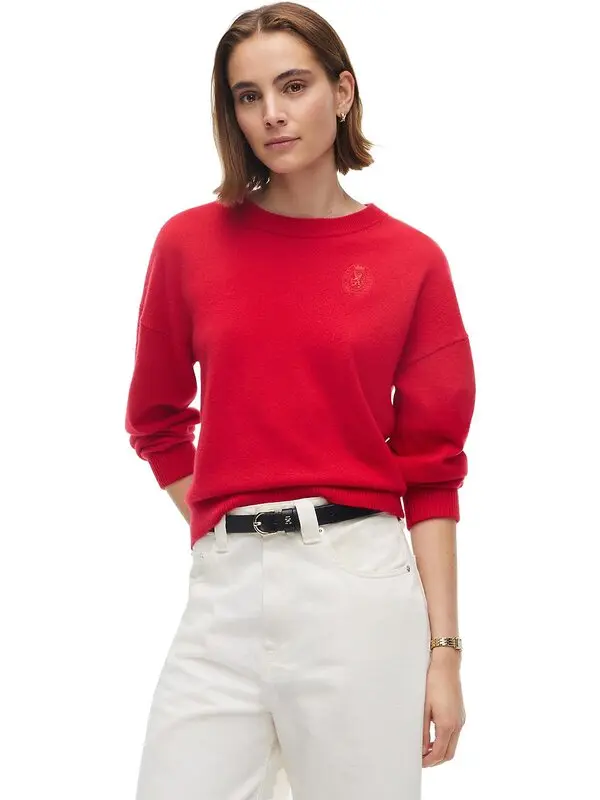 Tommy Hilfiger Embroidered Crest Logo Cashmere Sweater - Medium Red