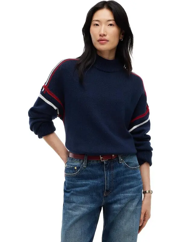 Tommy Hilfiger Relaxed Fit Wool Mockneck Sweater - Dark Blue