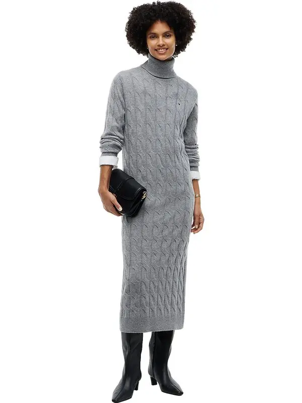 Tommy Hilfiger Wool Cable Knit Sweater Dress - Medium Grey Heather