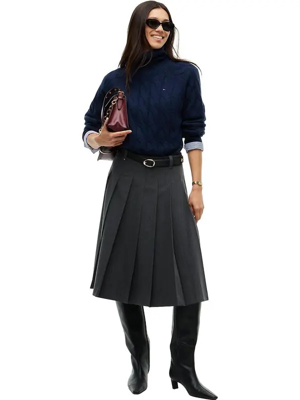 Tommy Hilfiger Pleated Stretch Twill Skirt - Medium Grey Heather