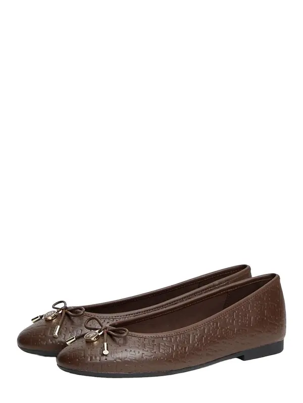 Tommy Hilfiger Monogram-debossed Leather Ballet Flat - Cocoa