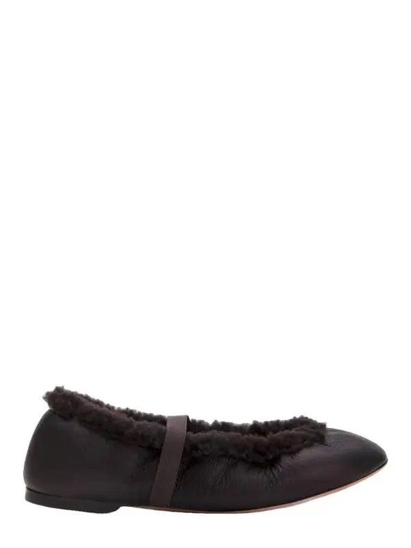 ODISSI Flora C Ruched Leather Ballet Flats - Brown
