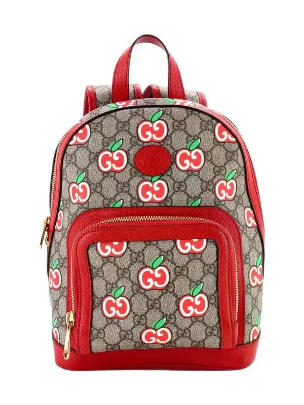 Gucci Zip Pocket Apple Gg Coated Canvas Small Backpack - Brown