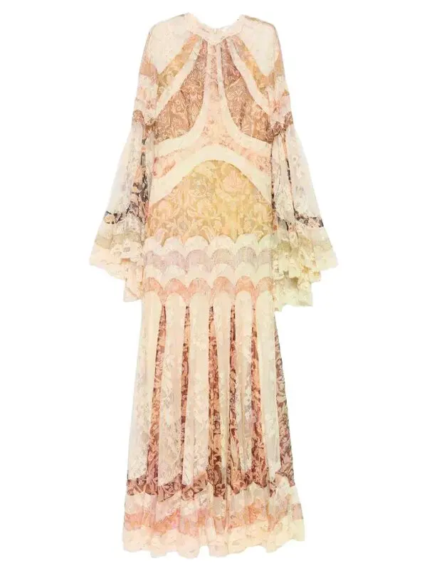 Zimmermann Floral-print Lace-panelled Maxi Dress - Neutrals
