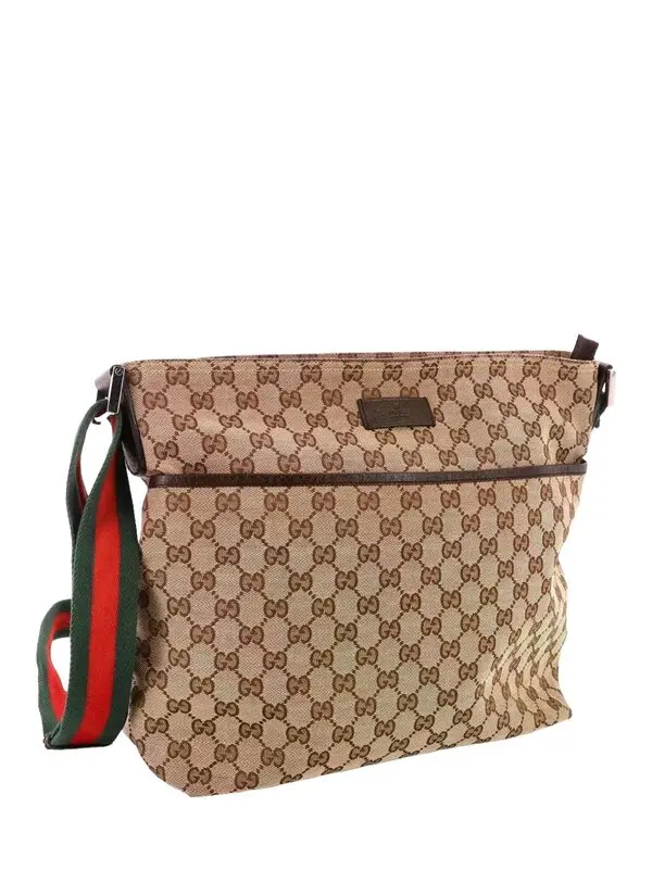 Gucci Front Pocket Web Messenger Gg Canvas Medium Crossbody Bag - Brown