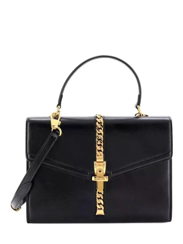 Gucci Sylvie 1969 Top Handle Bag Leather Small Satchel - Black