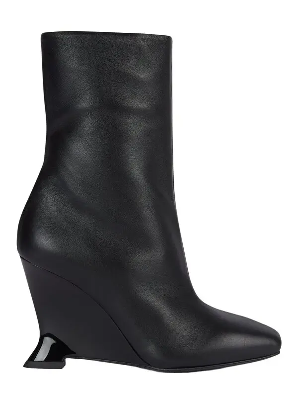 Balmain Wedge Smooth Leather Ankle Boots - Black