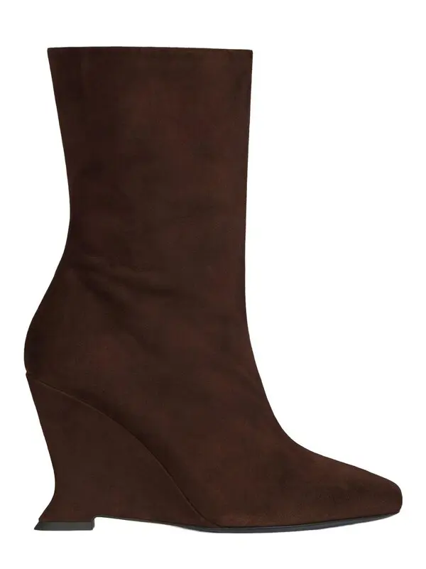 Balmain Wedge Ankle Boots In Suede - Brown