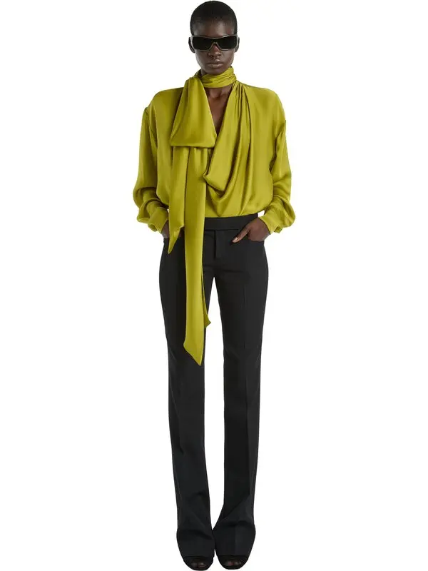 Balmain Draped Silk Charmeuse Blouse - Green