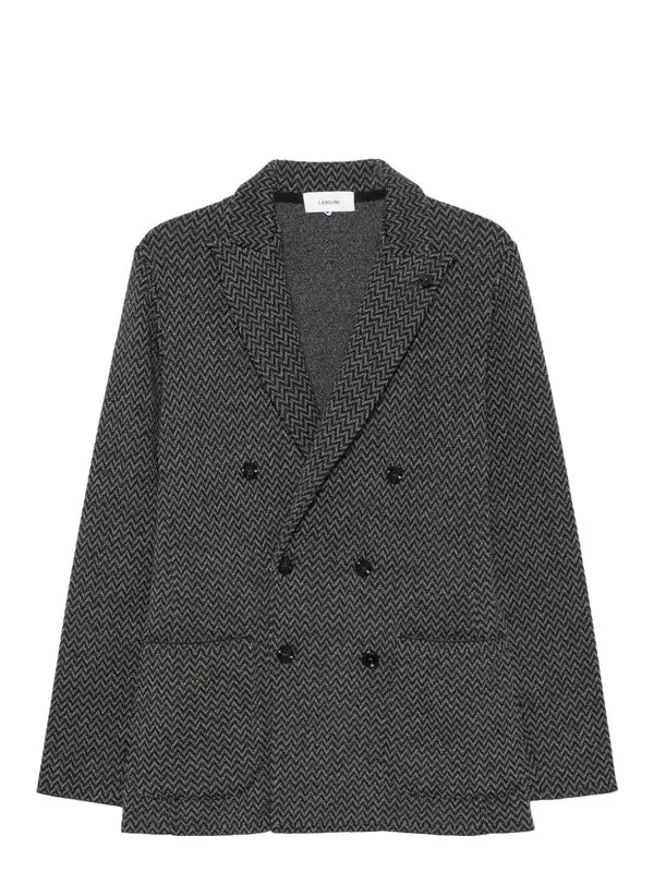 LARDINI Double-breasted Jacket With Chevron Pattern - Grey