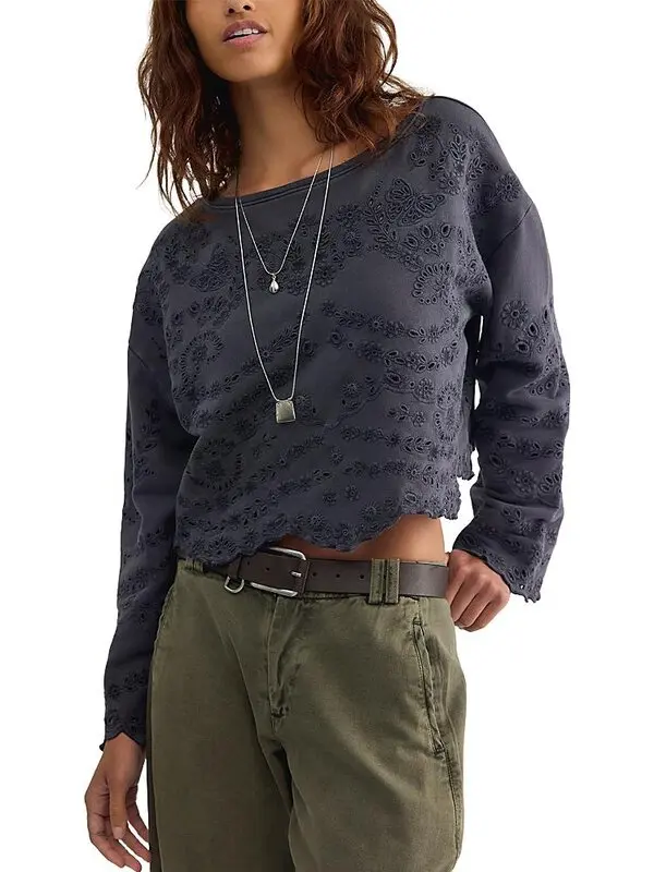 Free People Iris Cotton Eyelet Sweatshirt - Black