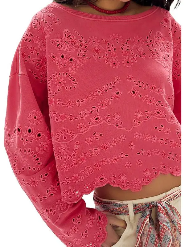 Free People Iris Cotton Eyelet Sweatshirt - Melon Pop