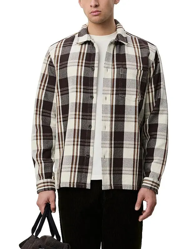 LES DEUX Structured Check Cotton Overshirt - Dark Sand