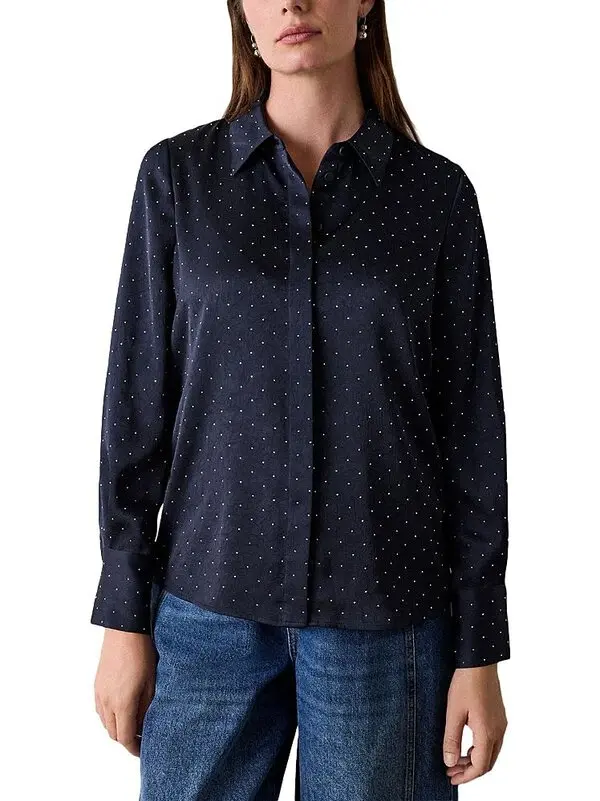 Whistles Embellished Hammered Satin Shirt - Navy