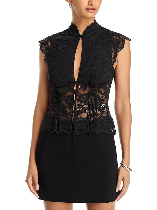 GUIZIO Ara Lace Keyhole Top - Black