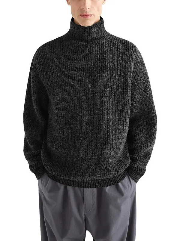 LEMAIRE High Neck Cable Knit Sweater - Tobacco/black