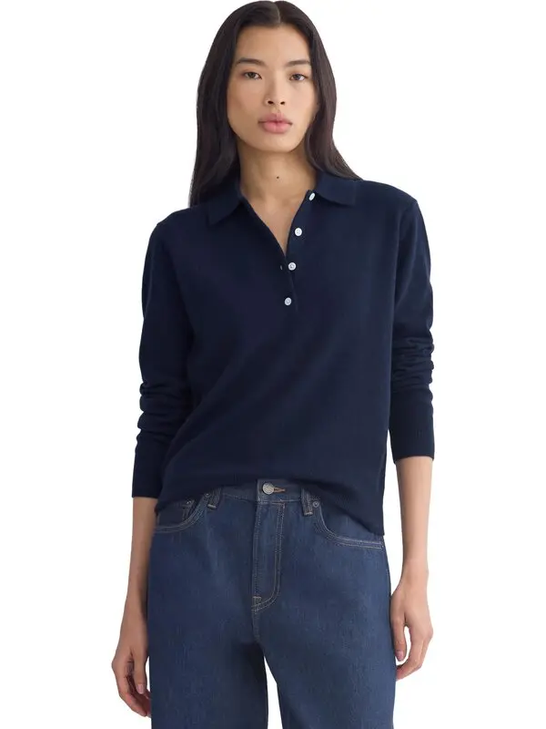 Everlane Fine Cashmere Classic Polo Sweater - Navy