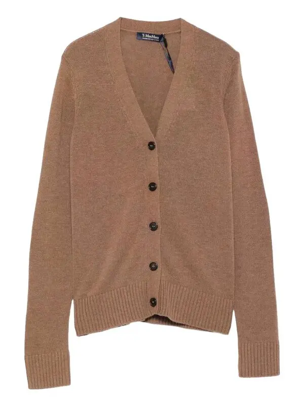 Max Mara Logo-embroidered V-neck Cardigan - Brown