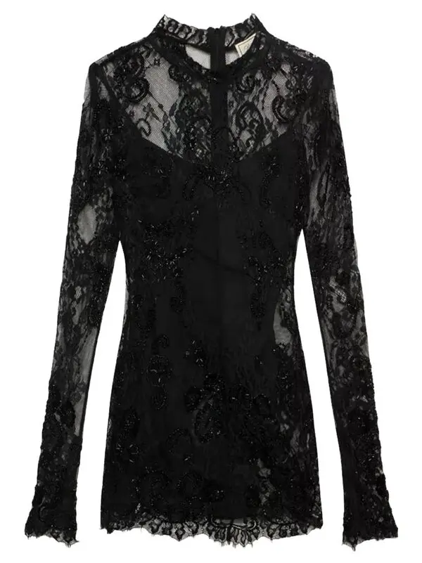 Blumarine Embroidered Lace-overlay Midi Dress - Black
