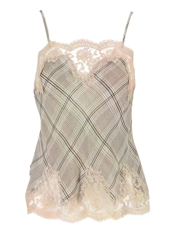 Ermanno Scervino Check-print Lace-trim Top - Neutrals