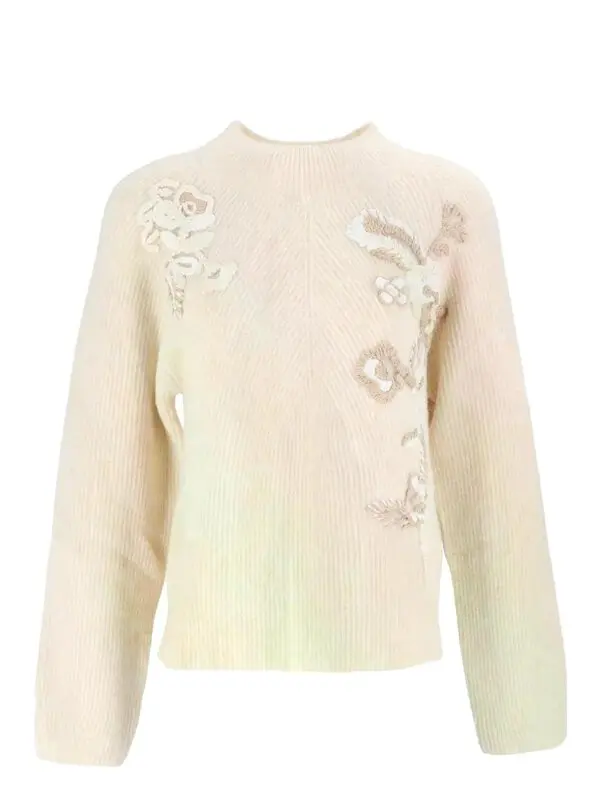 Ermanno Scervino Floral-embroidered Ribbed-knit Sweater - Neutrals