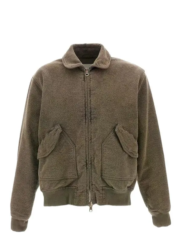 ORIGINAL VINTAGE Fleece-texture Bomber Jacket - Brown