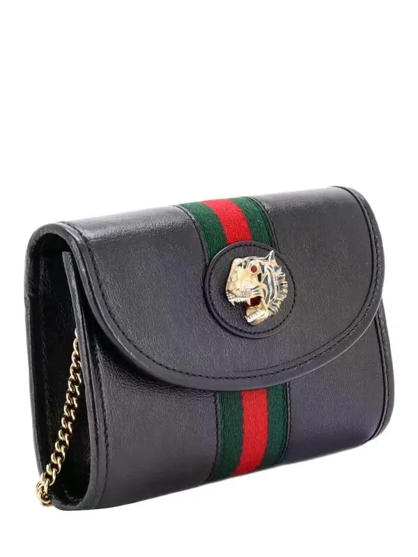 Gucci Rajah Web Chain Shoulder Bag Leather Mini Crossbody Bag - Black