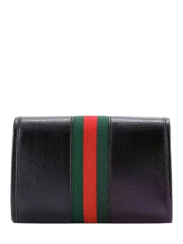 Gucci Rajah Web Chain Shoulder Bag Leather Mini Crossbody Bag - Black