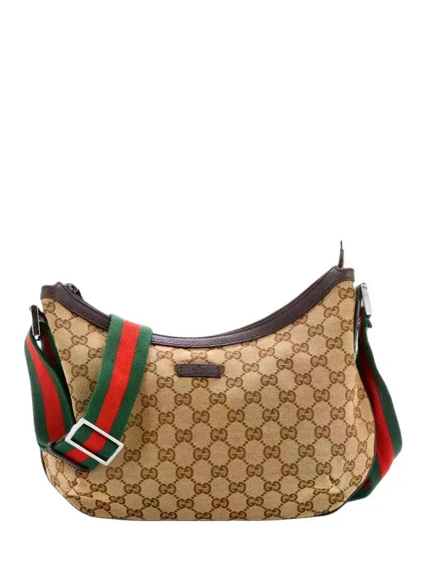 Gucci Saddle Zip Messenger Bag Gg Canvas With Leather Medium Crossbody Bag - Brown