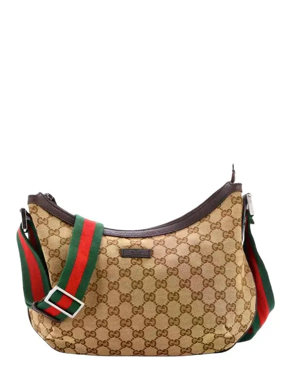 Gucci Saddle Zip Messenger Bag Gg Canvas With Leather Medium Crossbody Bag - Brown