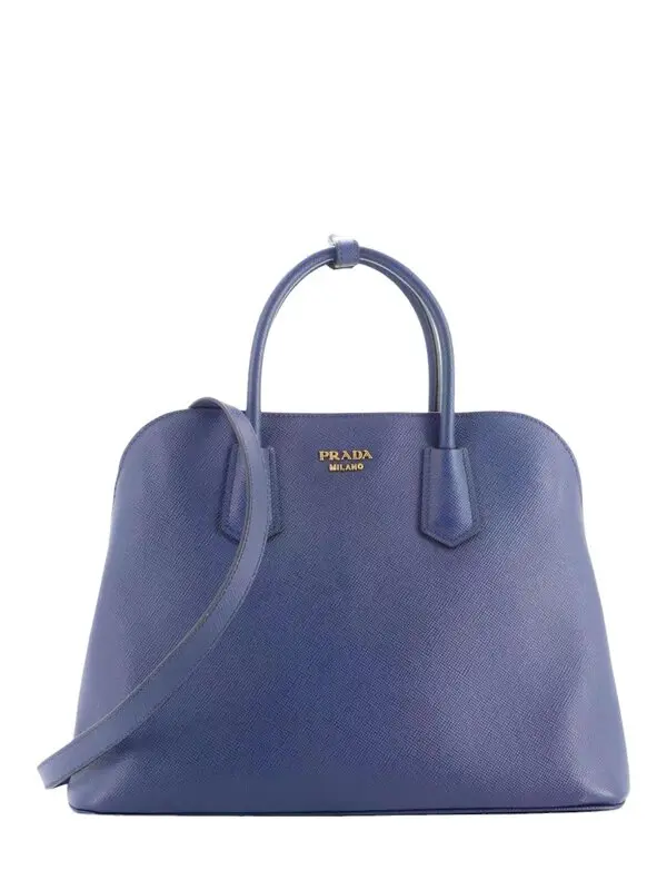 Prada Convertible Dome Saffiano Leather Large Satchel - Blue