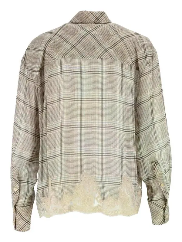 Ermanno Scervino Lace-trimmed Prince Of Wales Check Shirt - Neutrals