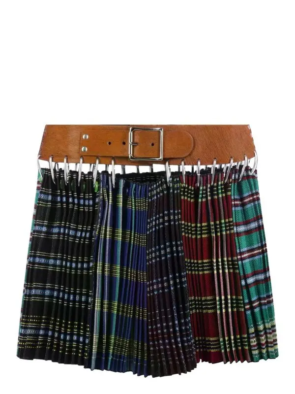 CHOPOVA LOWENA Savie Folkloric Check Pleated Mini Skirt - Black