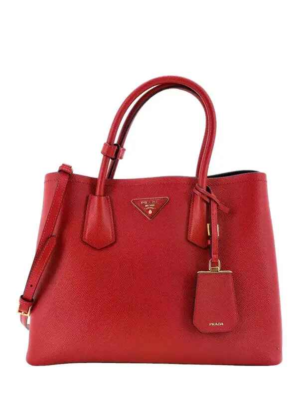 Prada Cuir Double Saffiano Leather Medium Tote Bag - Red
