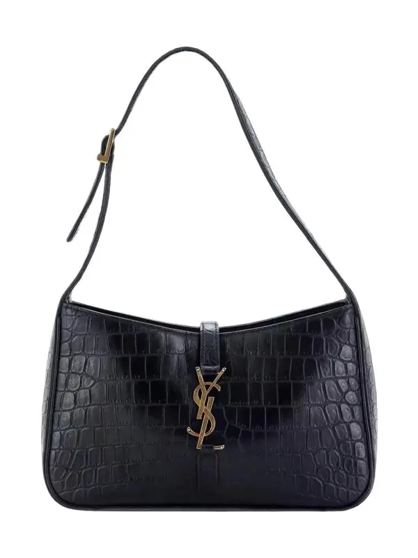 Saint Laurent Le 5 A 7 Crocodile Embossed Leather Small Hobo Bag - Black