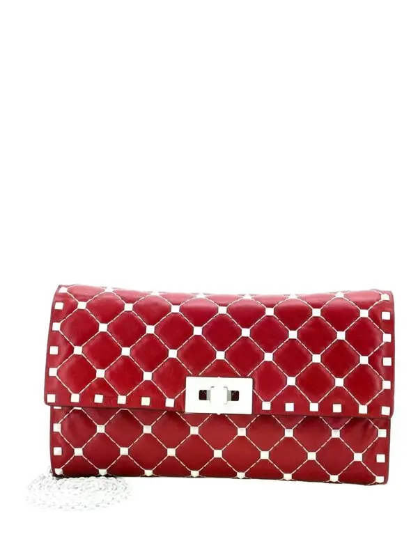 Valentino Garavani Rockstud Spike Wallet On Chain Quilted Leather Small Crossbody Bag - Red
