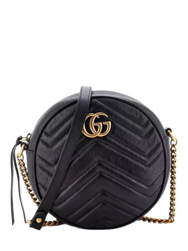 Gucci Gg Marmont Round Shoulder Bag Matelasse Leather Mini Crossbody Bag - Black