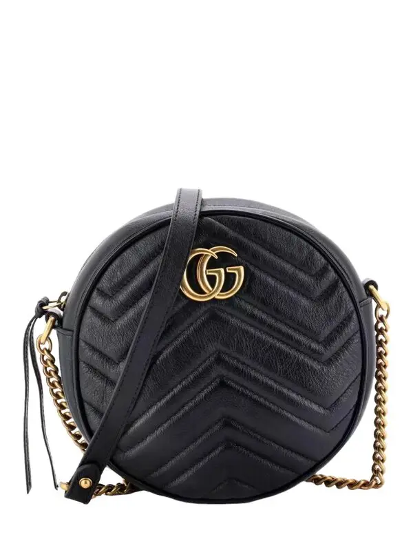 Gucci Gg Marmont Round Shoulder Bag Matelasse Leather Mini Crossbody Bag - Black