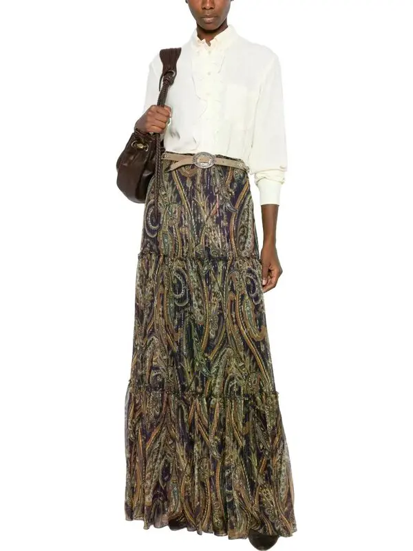 Etro Paisley-print Tiered Maxi Skirt - Blue